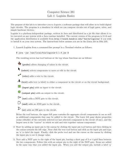 Computer Science 281 Lab 1 Logisim Basics