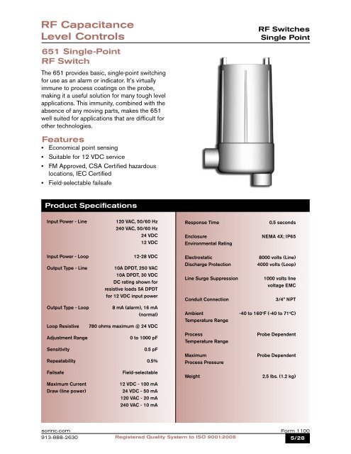 Download SOR Capacitance Level Switch ... - Proflow Systems