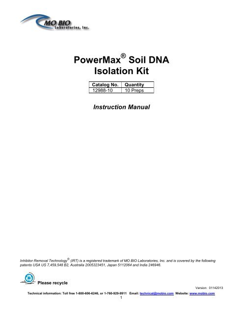 PowerMax Soil DNA Isolation Kit - MO BIO Laboratories