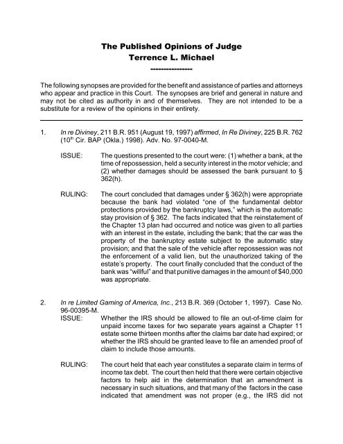 The Published Opinions of Judge Terrence L. Michael