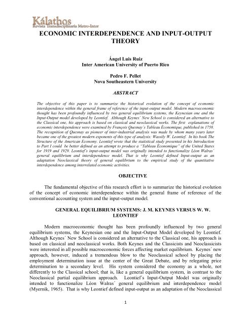 Economic Interdependence And Input Output Theory