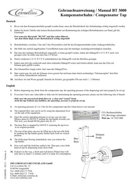 Gebrauchsanweisung / Manual BT 3000 ... - IMI Cornelius
