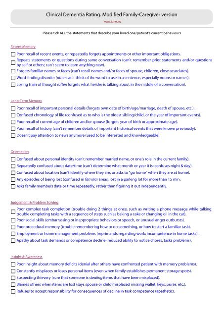 Clinical Dementia Rating - Johann Schutte, Clinical Psychologist ...