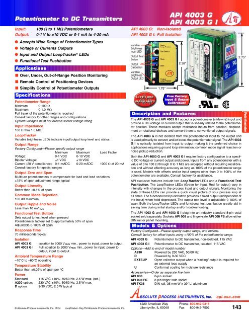 API 4003 G API 4003 G I - Absolute Process Instruments