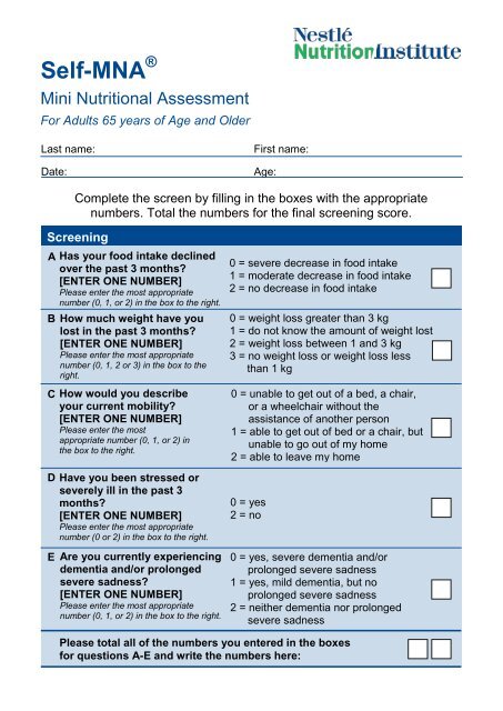 Self-MNA - MNA® Elderly