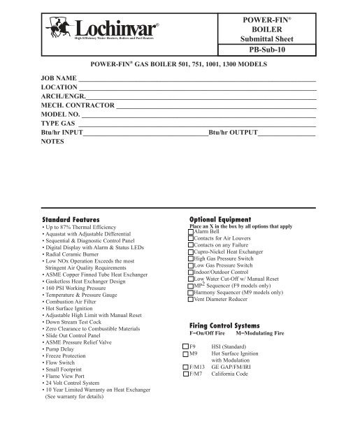 Power-Fin 501-1300 Submittal - Lochinvar
