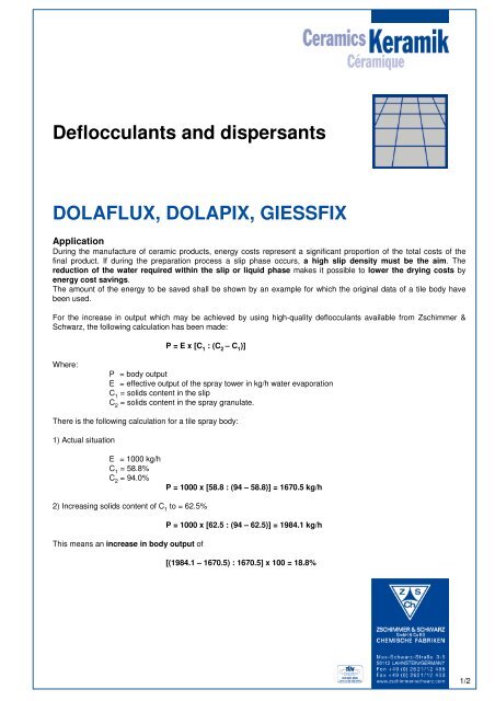 DOLAFLUX, DOLAPIX, GIESSFIX Deflocculants and dispersants