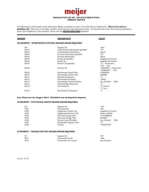 TRANSACTION SET 856 - ADVANCE SHIP NOTICE ... - Jobisez