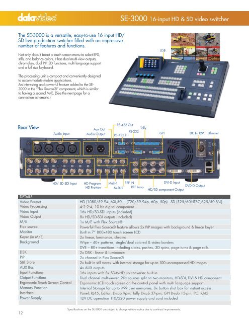 SE-3000 16-input HD & SD video switcher - Datavideo