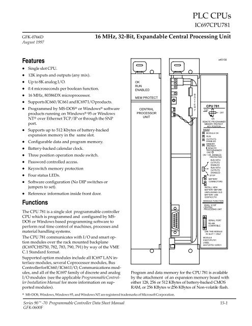 Series 90-70 Programmable Controller Data Sheet Manual, GFK ...