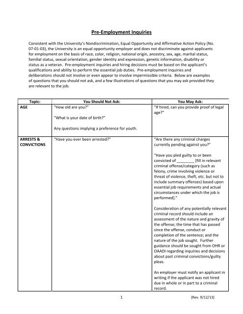 Pre-Employment Inquiries Guide