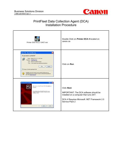 PrintFleet Data Collection Agent (DCA) Installation Procedure - Canon