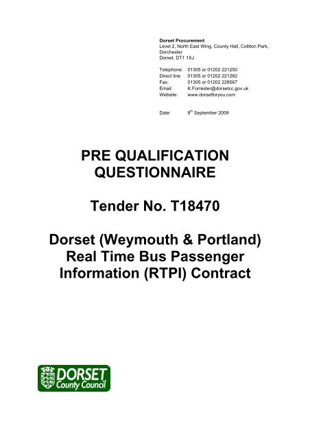 PRE QUALIFICATION QUESTIONNAIRE Tender ... - Dorsetforyou.com