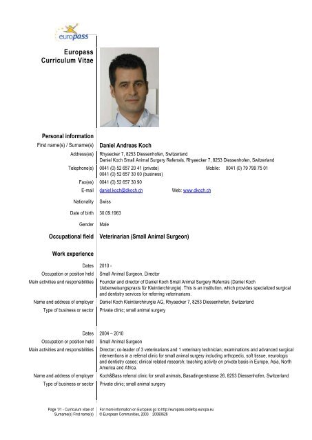 Europass Curriculum Vitae - Daniel Koch