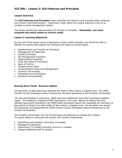 ICS 200 â Lesson 2: ICS Features and Principles - US Department ...