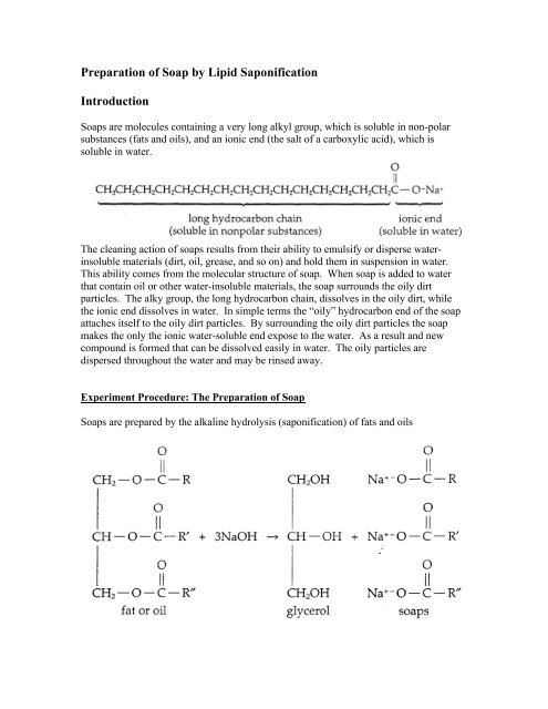 Preparation of Soap by Lipid Saponification Preparation of Soap by Lipid Saponification