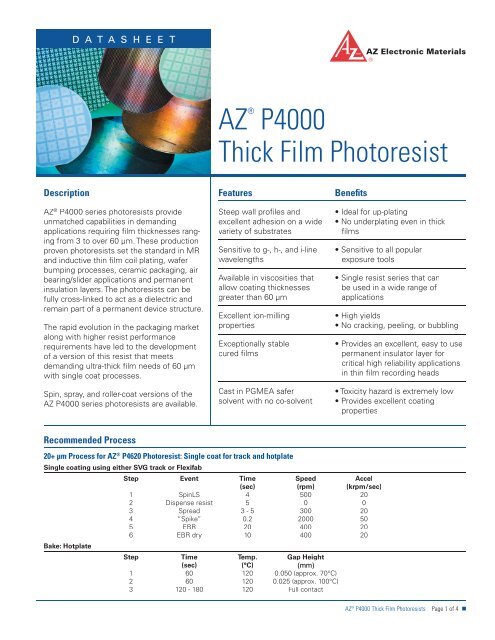 AZ® P4000 Thick Film Photoresist