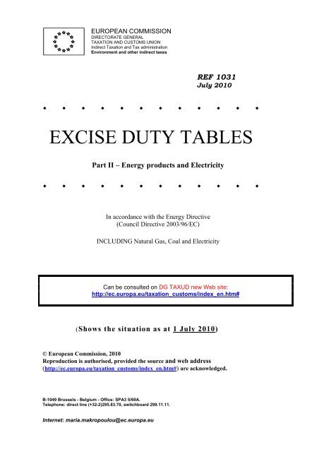 EXCISE DUTY TABLES