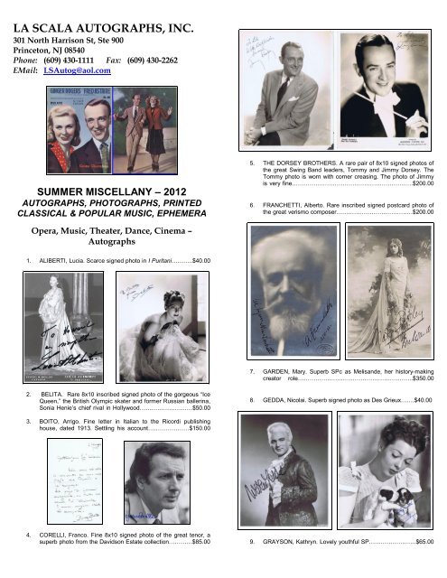 LA SCALA AUTOGRAPHS, INC - Classical Music Autographs