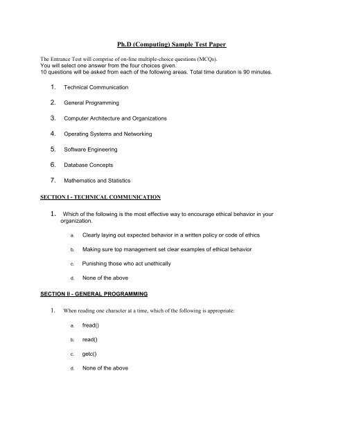 Ph.D (Computing) Sample Test Paper