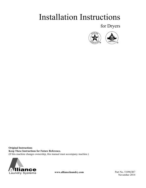 Installation Instructions for Dryers - Speed Queen