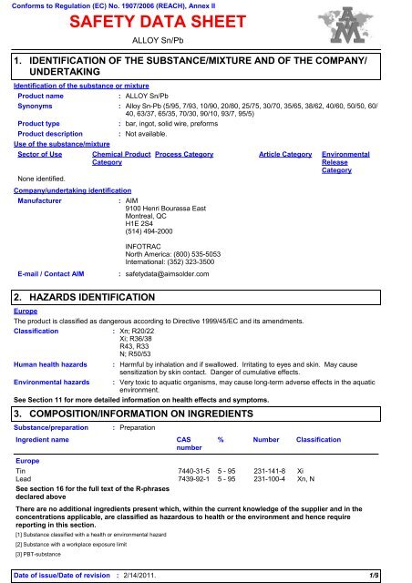 EU MSDS - Sn/Pb - AIM Solder