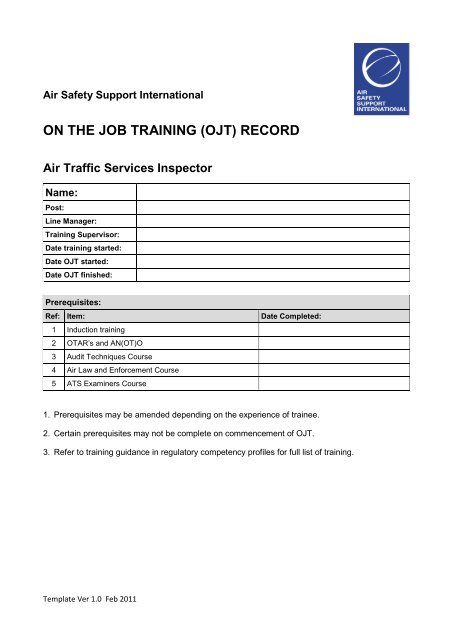 Air Traffic Services OJT checklist - Air Safety Support International