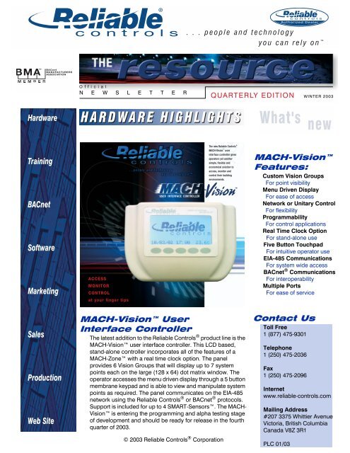 MACH-Visionâ ¢ User Interface Controller - Reliable Controls