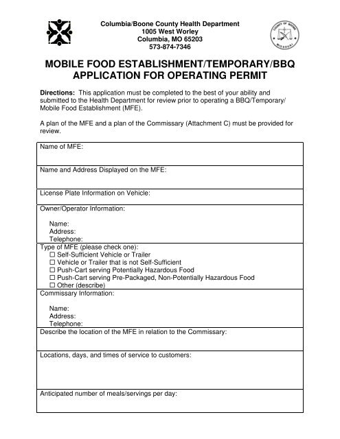 Mobile Food Establishment Application Form