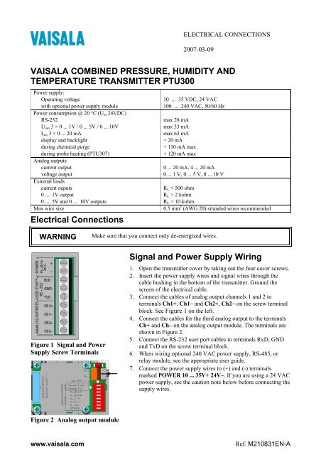 PTU300 Wiring Diagram - Vaisala