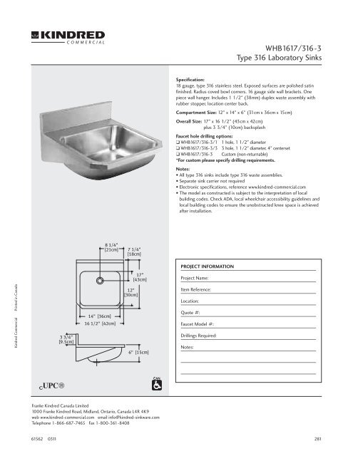 WHB1617/316-3 Type 316 Laboratory Sinks - Franke