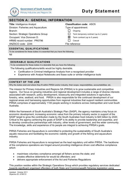 Duty statement template - Vacancies.sa.gov.au