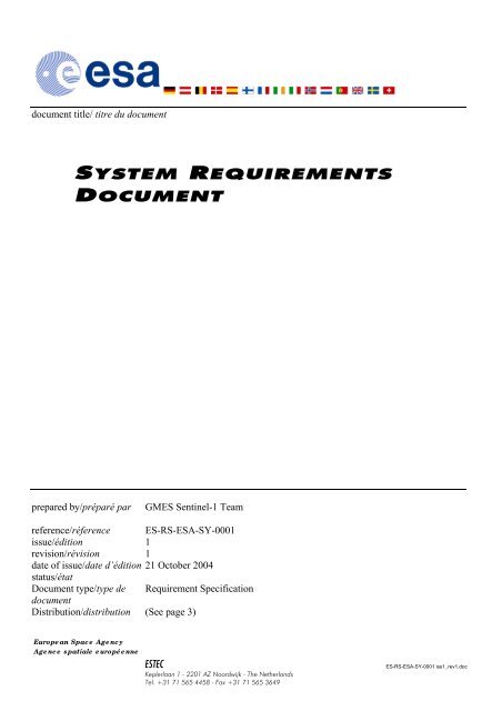 System Requirements Document Emits ESA