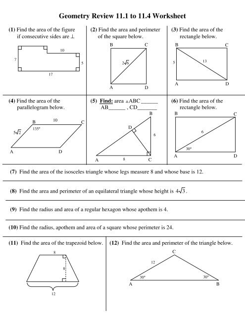 Geometry Review Sheet Pdf Area Of A Triangle #1 | Worksheet