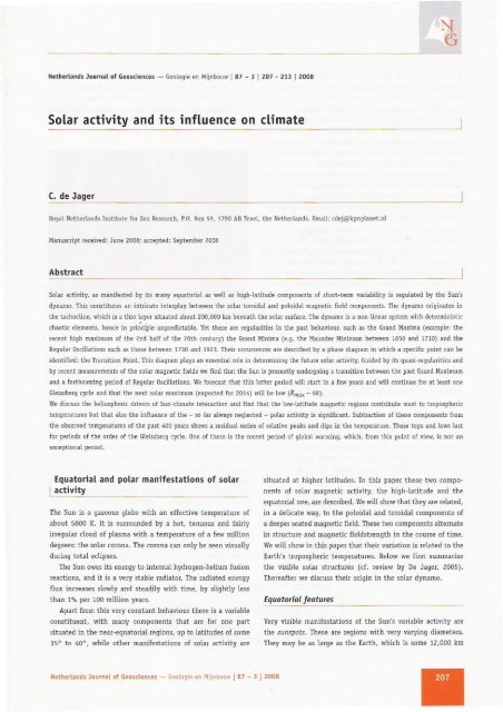 Solar activity and its influence on climate - Prof. Dr. C. de Jager