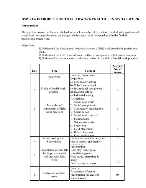 bsw 215- introduction to fieldwork practice in social work