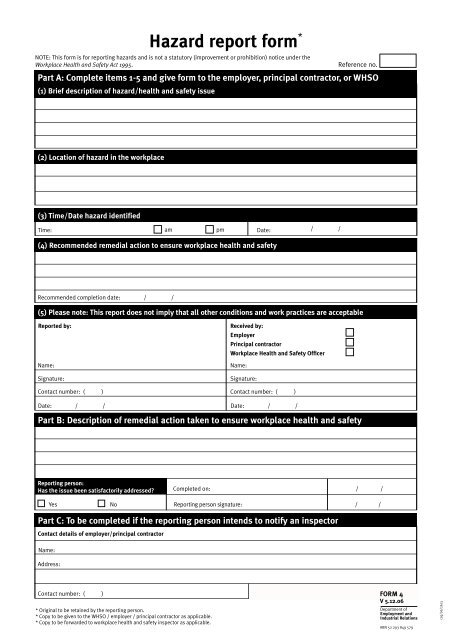 Hazard report form - Form 4