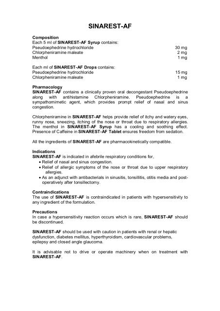 Sinarest AF Syrup Uses, Dosage Side Effects In Hindi, 50% OFF