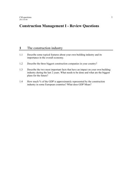 Construction Management I - Review Questions - ByggAi.se
