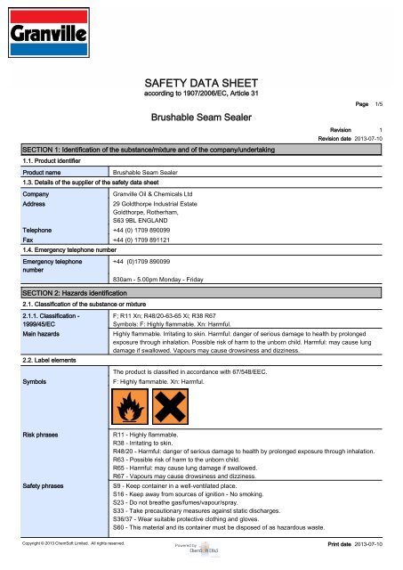 SAFETY DATA SHEET - Granville Oil & Chemicals Ltd