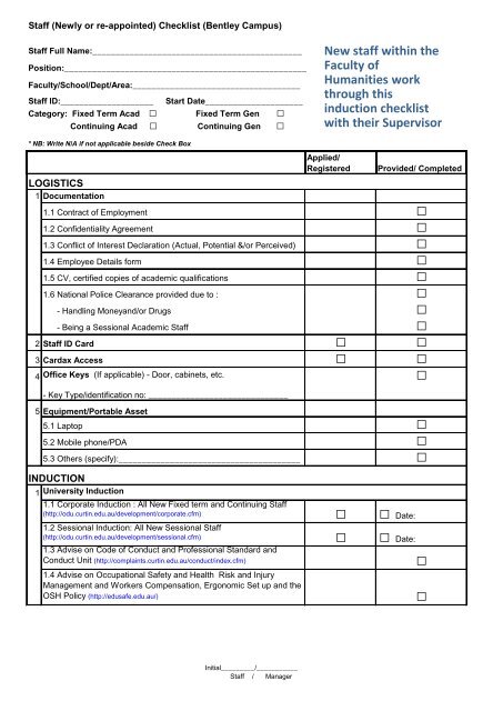 Staff checklist - Organisational Development Unit