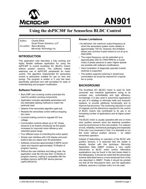 AN901 Using the dsPIC30F for Sensorless BLDC Control - Microchip