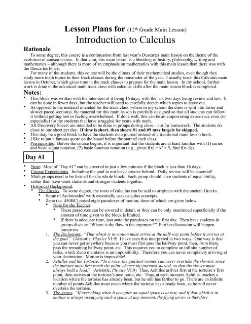 Calculus Main Lesson - Lesson Plans - Jamie York Press