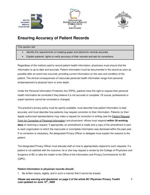 Ensuring Accuracy of Patient Records