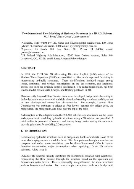 Two-Dimensional Flow Modeling of Hydraulic Structures ... - TUFLOW