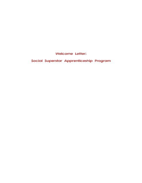 Welcome Letter: Welcome Letter: Social Superstar Apprenticeship ...