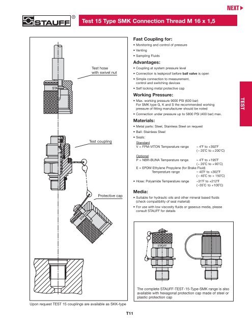 Stauff Hydraulic Test Couplings--Test 15 Type SMK Connection ...