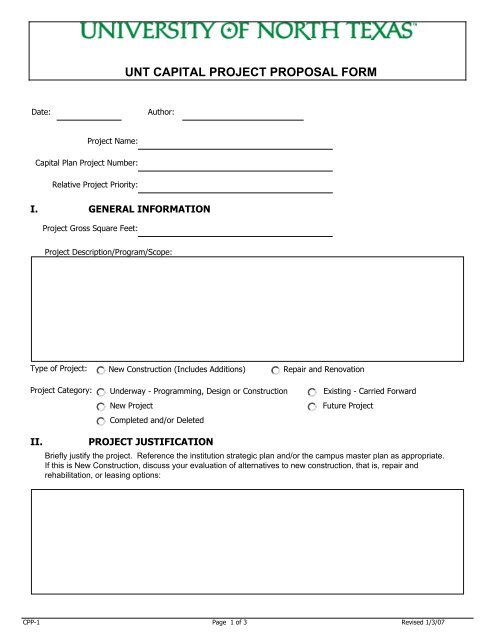UNT CAPITAL PROJECT PROPOSAL FORM - Facilities