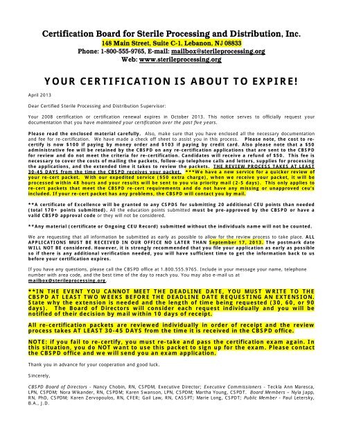 your certification is about to expire! - The Official CBSPD Website