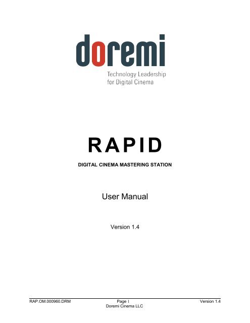 Rapid User Guide - Doremi Labs